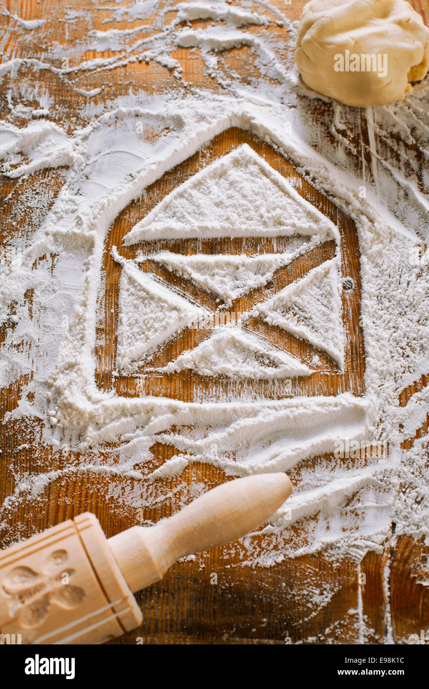 The House of Nicholas, Flour handprints with a house and a baking roll ...