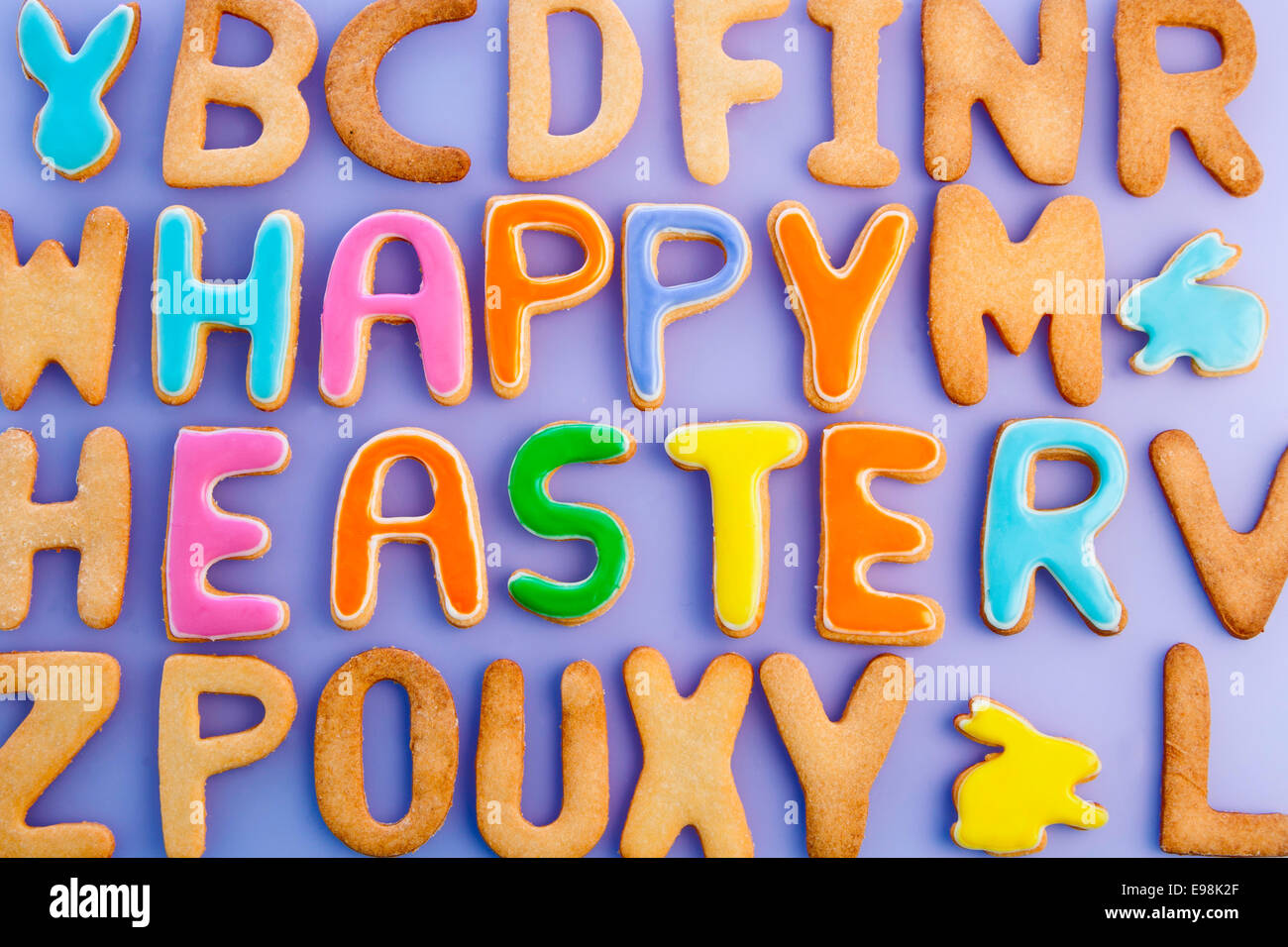 Happy Easter Card On Textured Purple. Words HAPPY EASTER on a textured ...