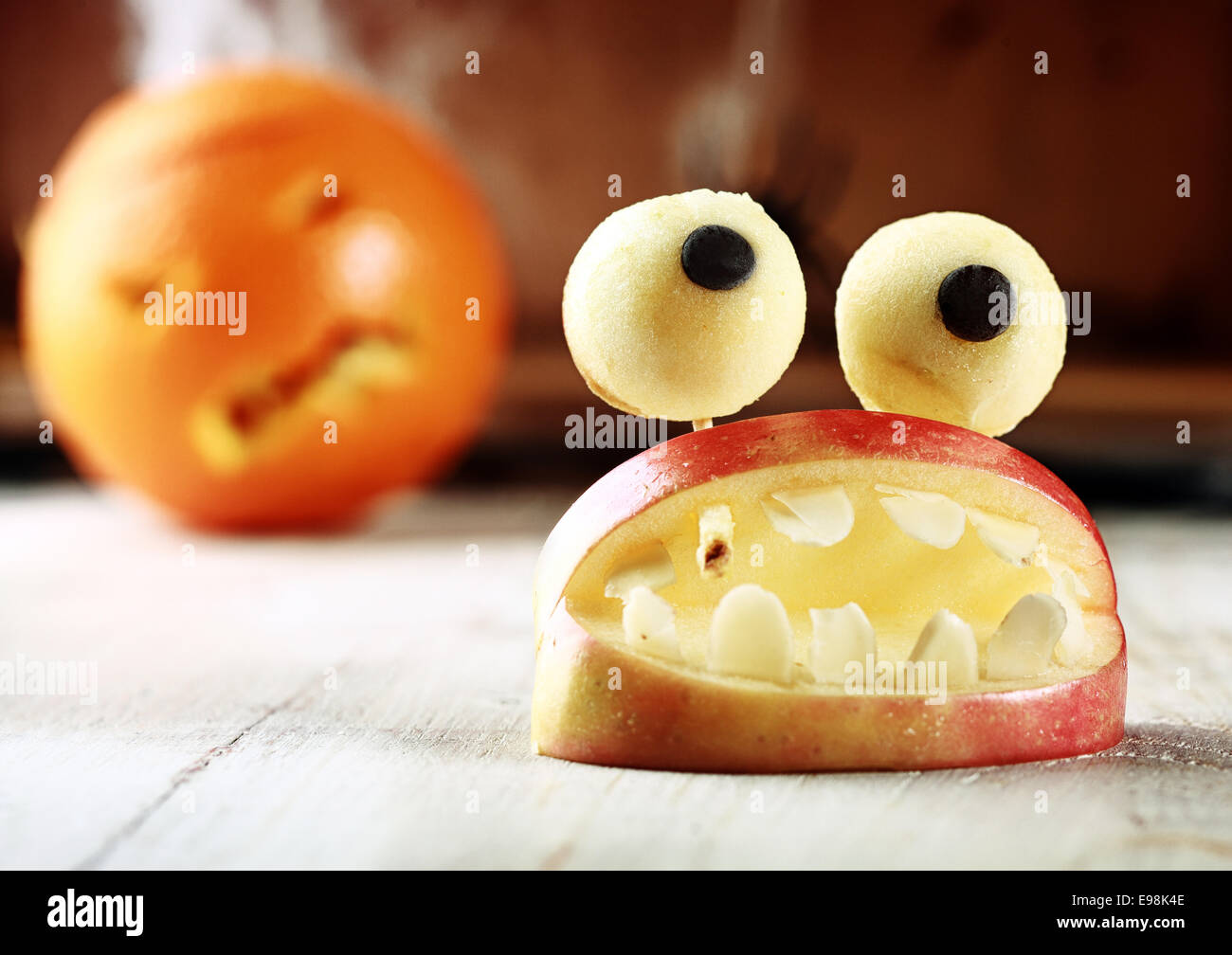 Cute homemade Halloween apple decoration of an open mouth with teeth ...