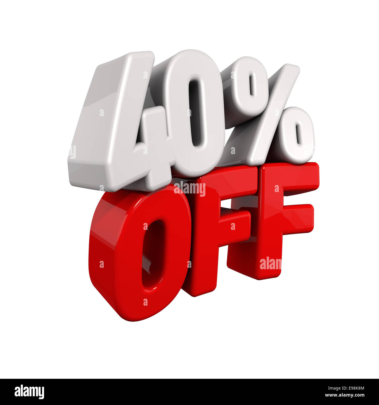 forty Percent Automatic Reduction. 3d text for 40% OFF in red and white ...