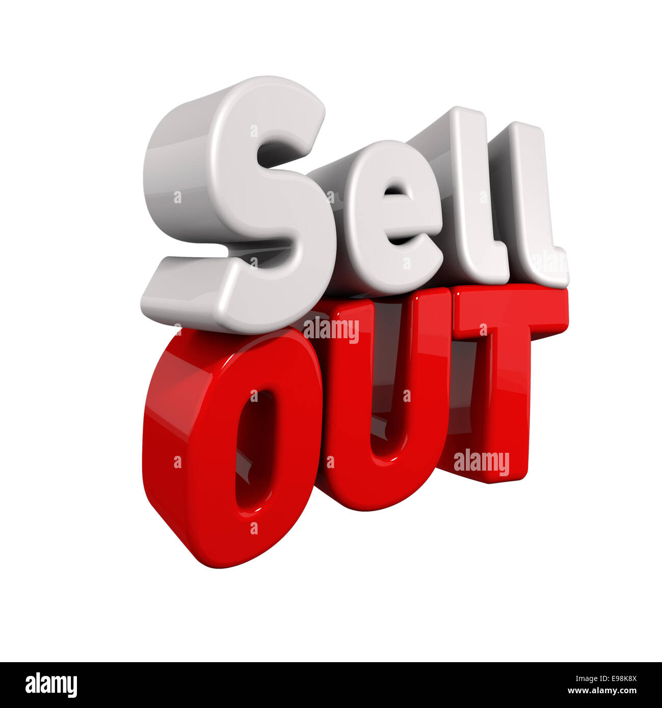 3d text for Sell out in red and white angled obliquely away from camera ...
