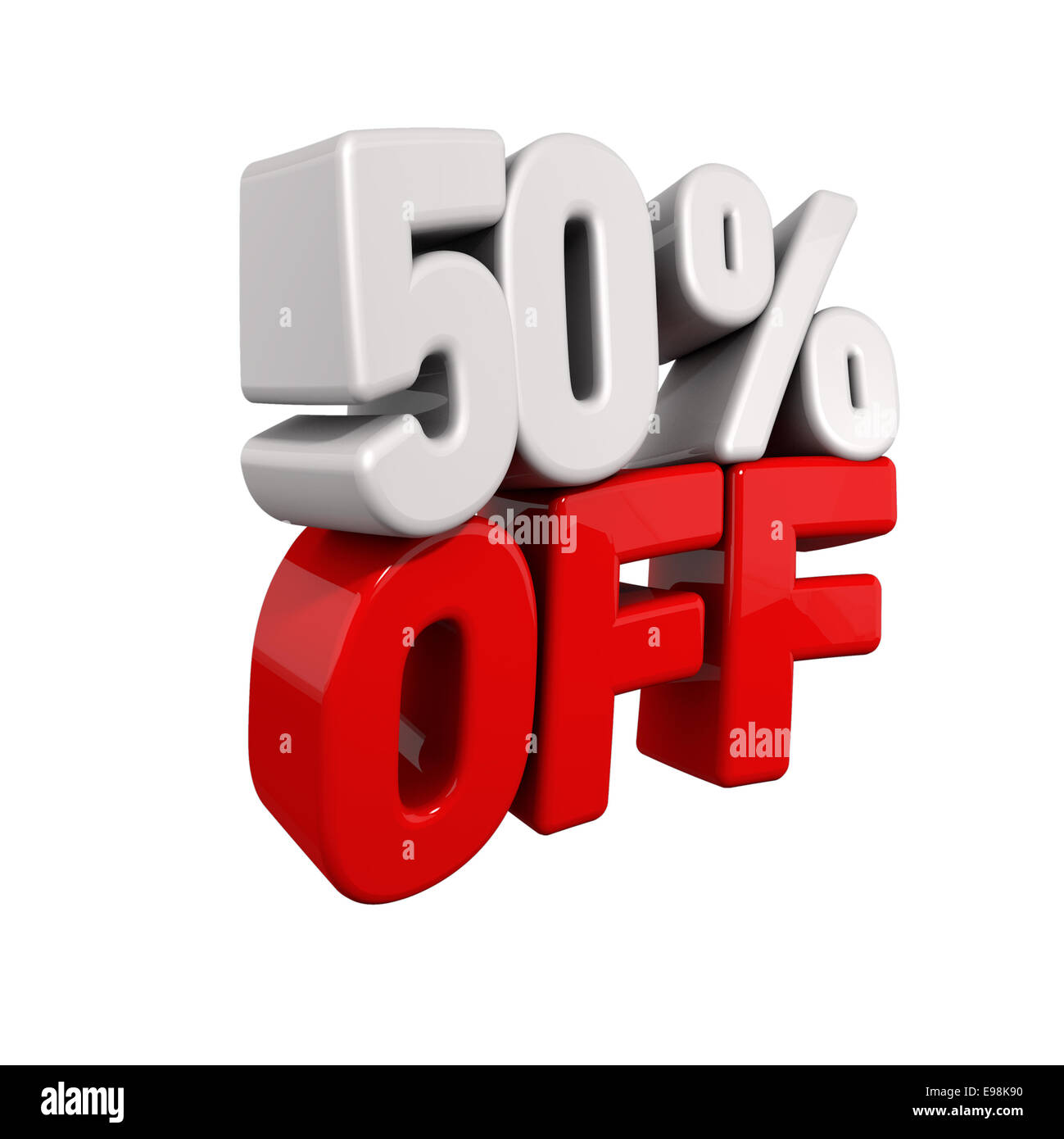 fifty Percent Automatic Reduction. 3d text for 50% OFF in red and white ...