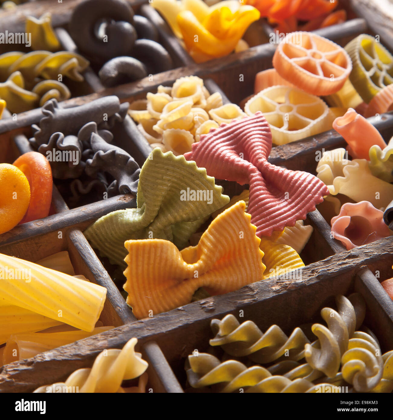 Different colored Pasta in an old letter-box Stock Photo - Alamy