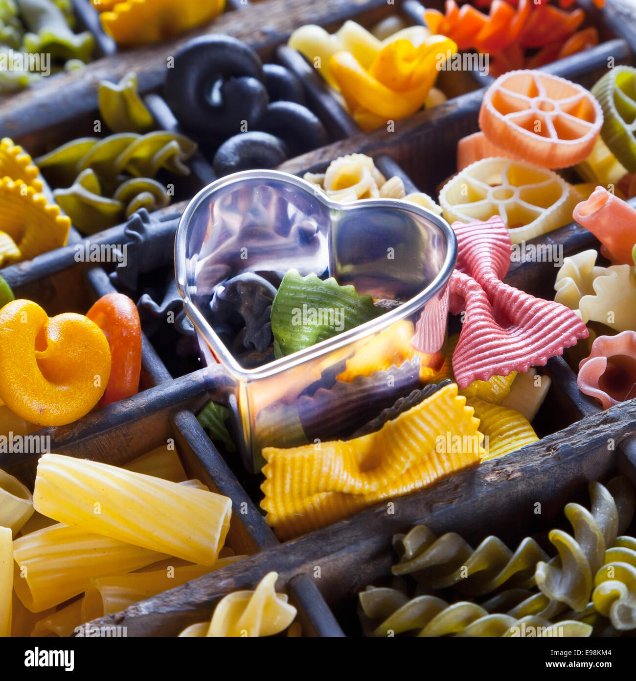 Different colored Pasta in an old letter-box Stock Photo - Alamy