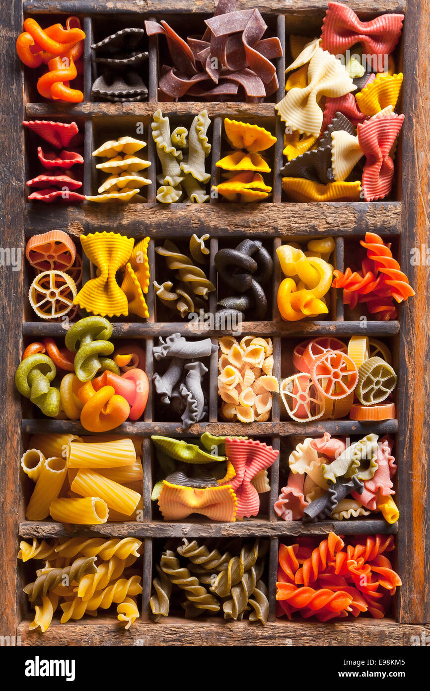 Different colored Pasta in an old letter-box Stock Photo - Alamy