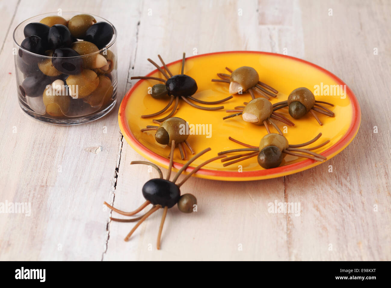 Homemade creative Halloween spider snacks or appetizers formed from ...
