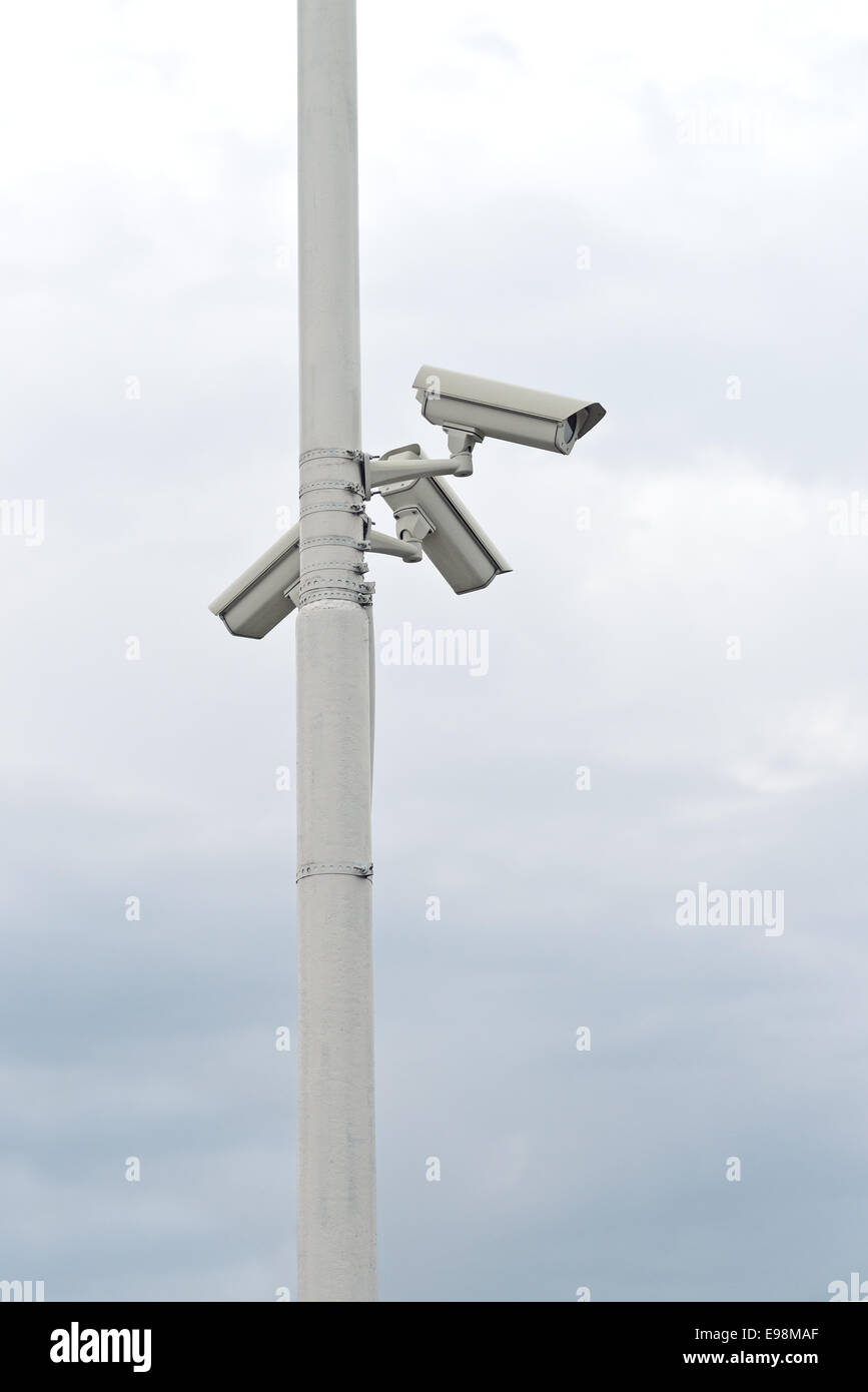 Security CCTV cameras mounted on the post for street surveillance Stock ...
