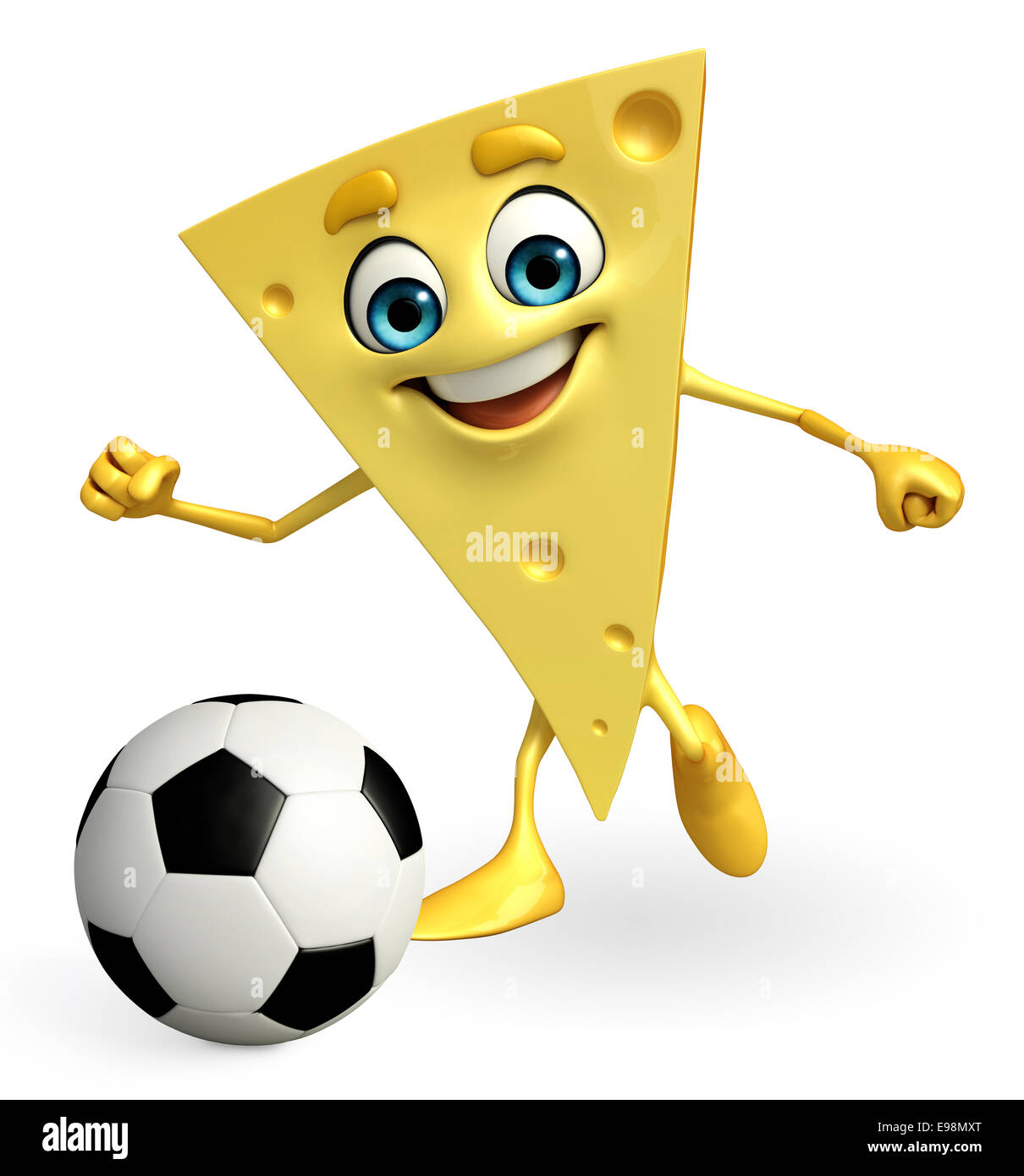 Cartoon Character of Cheese is playing football Stock Photo - Alamy