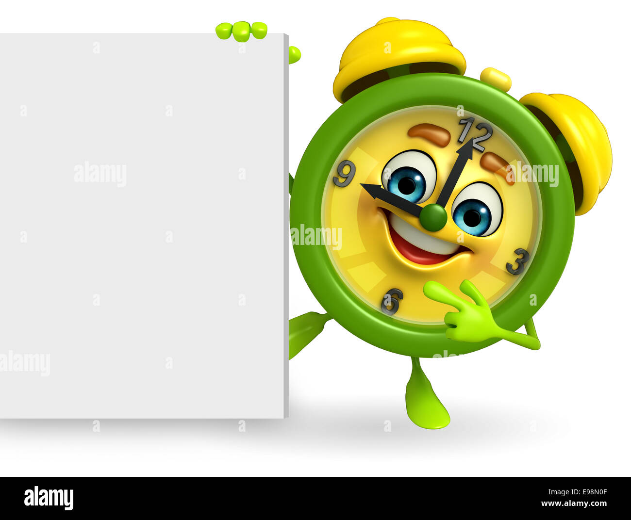 Cartoon Character of table clock with sign Stock Photo - Alamy