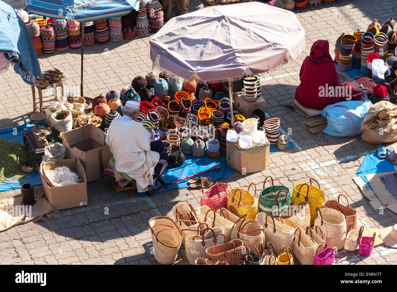 Traditional craft and basket weaving stalls in the souk market within ...