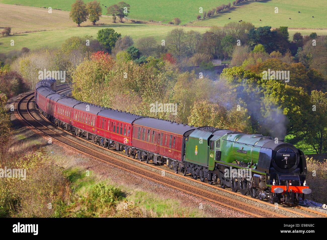 Steam locomotive the Duchess of Sutherland near Low Baron Wood Farm ...