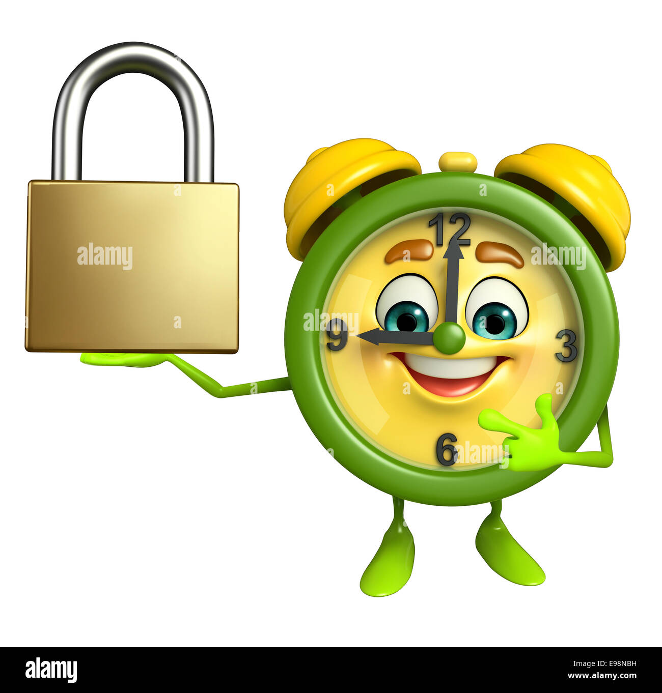 Cartoon Character of table clock with lock Stock Photo - Alamy