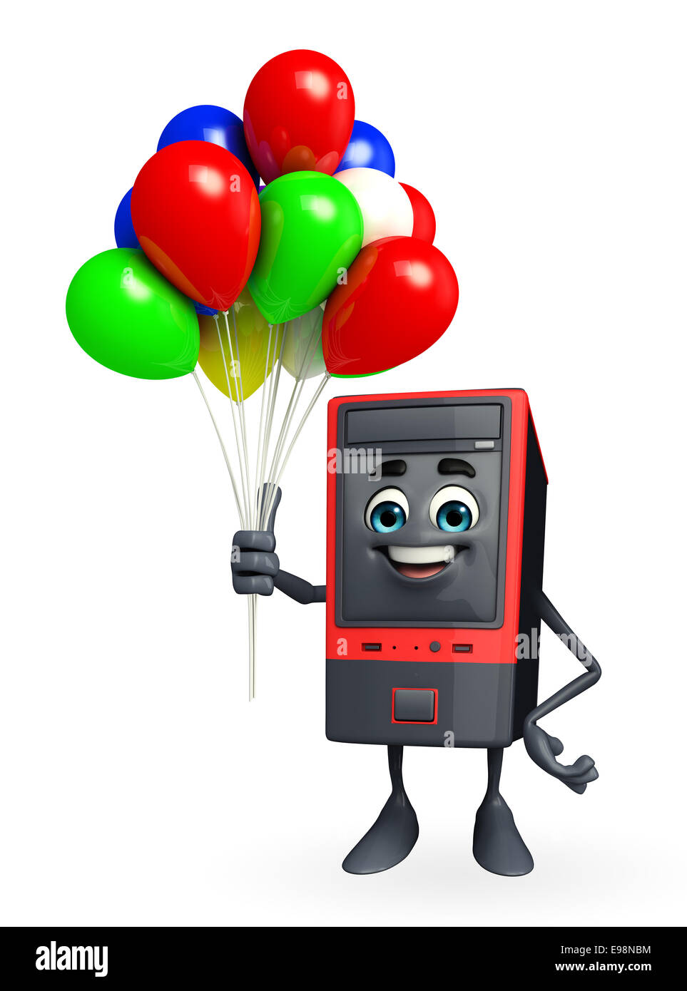 Cartoon Character of Computer Cabinet with balloon Stock Photo - Alamy