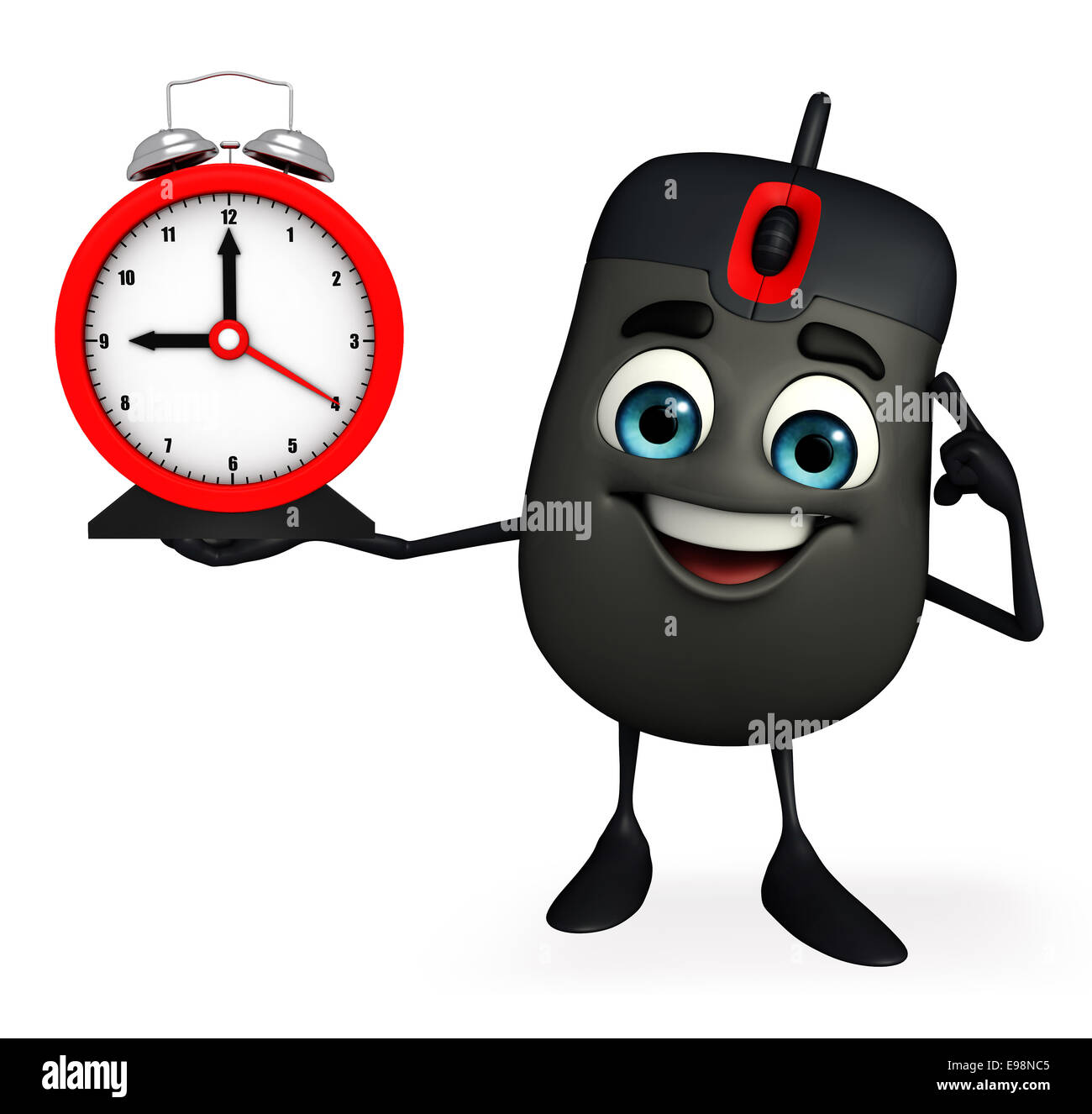 Cartoon Character of Computer Mouse with table clock Stock Photo - Alamy