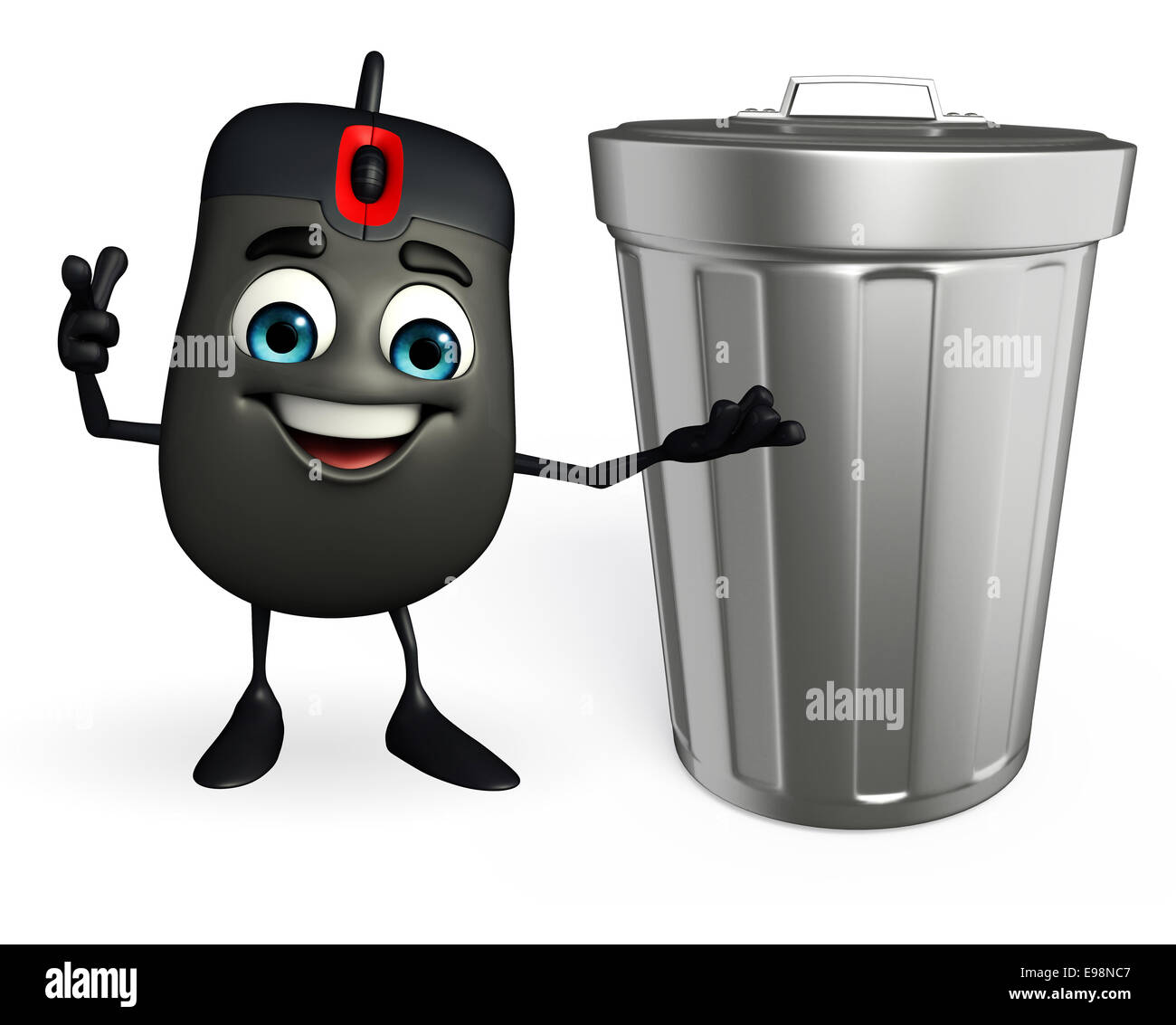 Cartoon Character of Computer Mouse with dustbin Stock Photo - Alamy