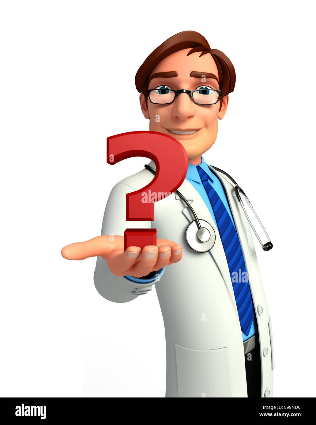 Illustration of young doctor with question mark Stock Photo - Alamy