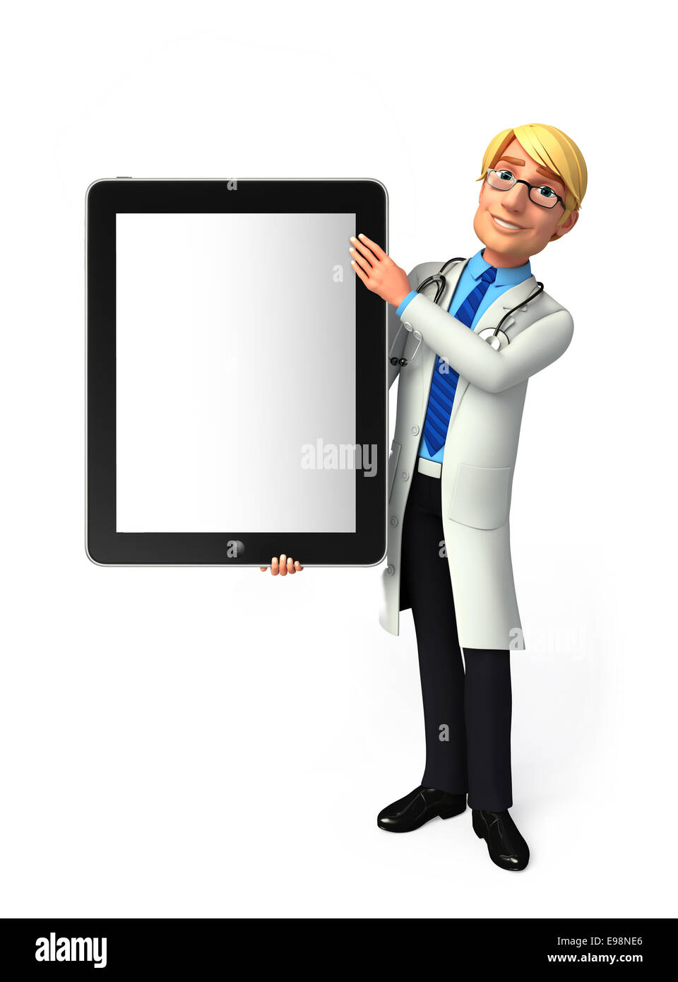 Illustration of young doctor with tab Stock Photo - Alamy