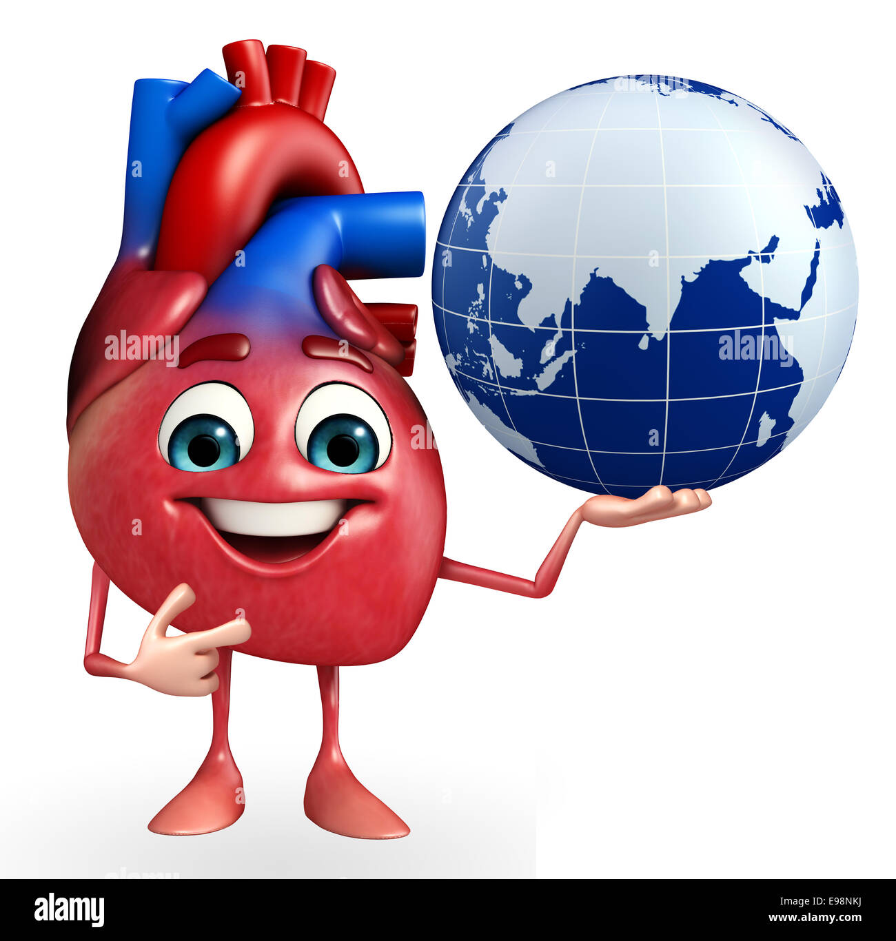 Cartoon Character of heart with globe Stock Photo - Alamy