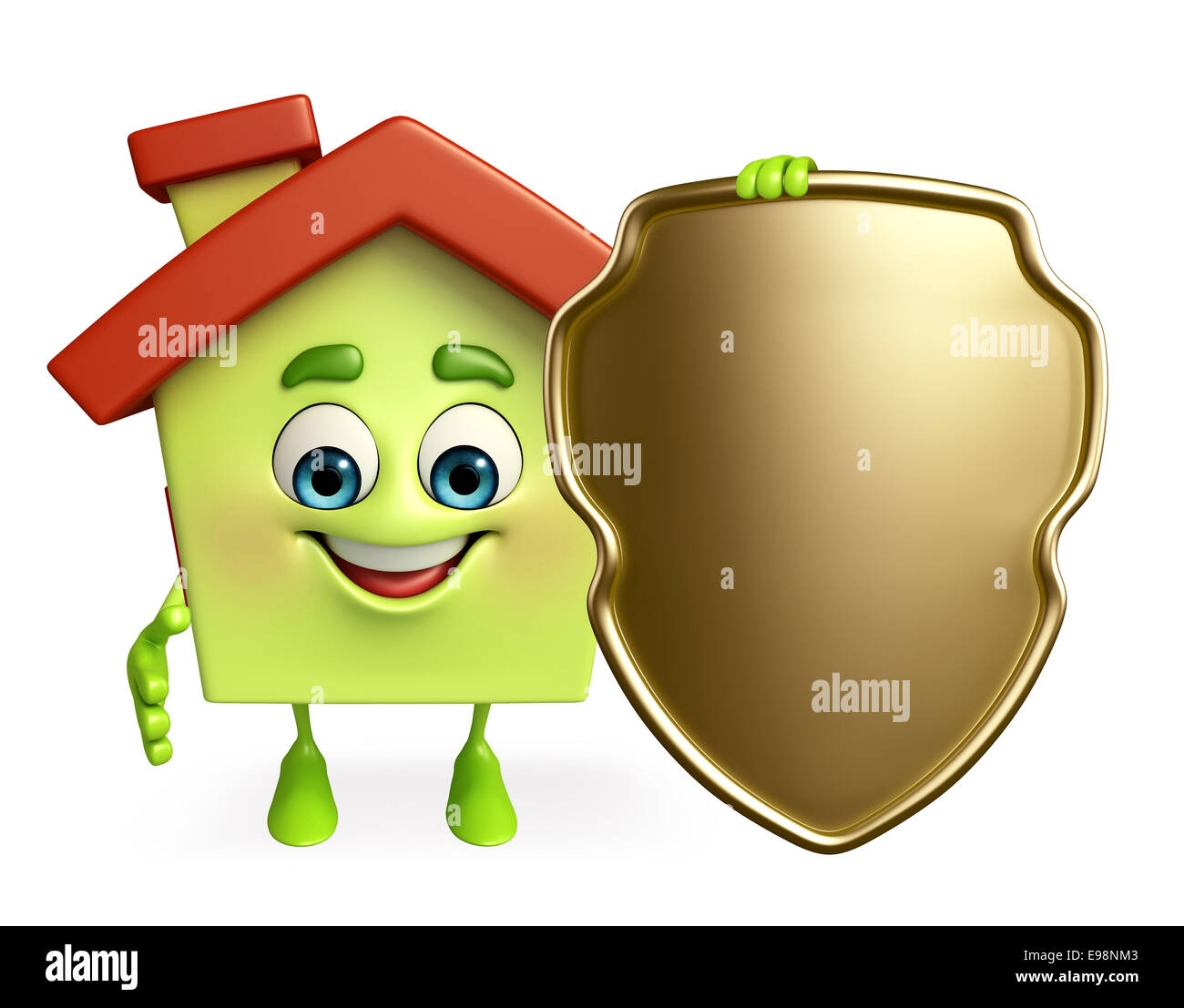 Cartoon Charcter of house with shield Stock Photo - Alamy