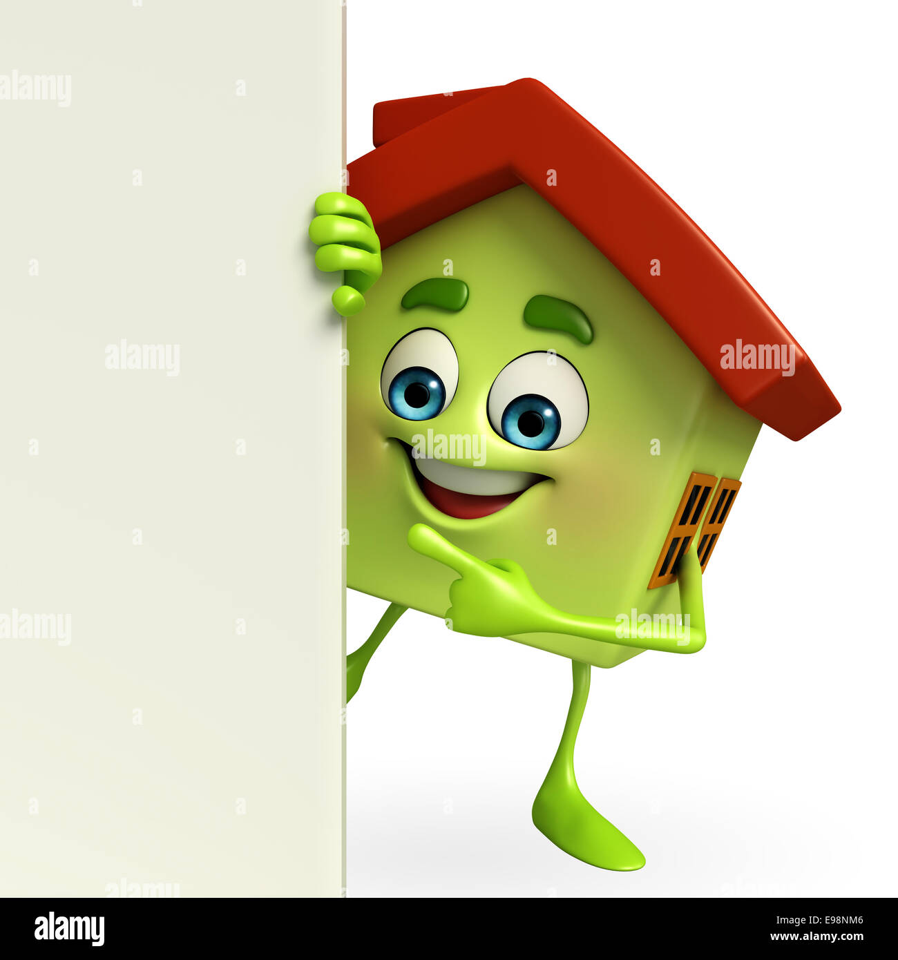 Cartoon Charcter of house with sign Stock Photo - Alamy