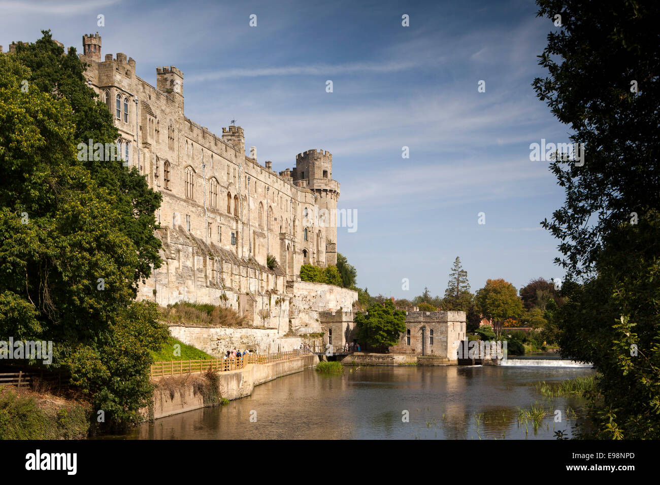 UK, England, Warwickshire, Warwick Castle and mill beside the River ...