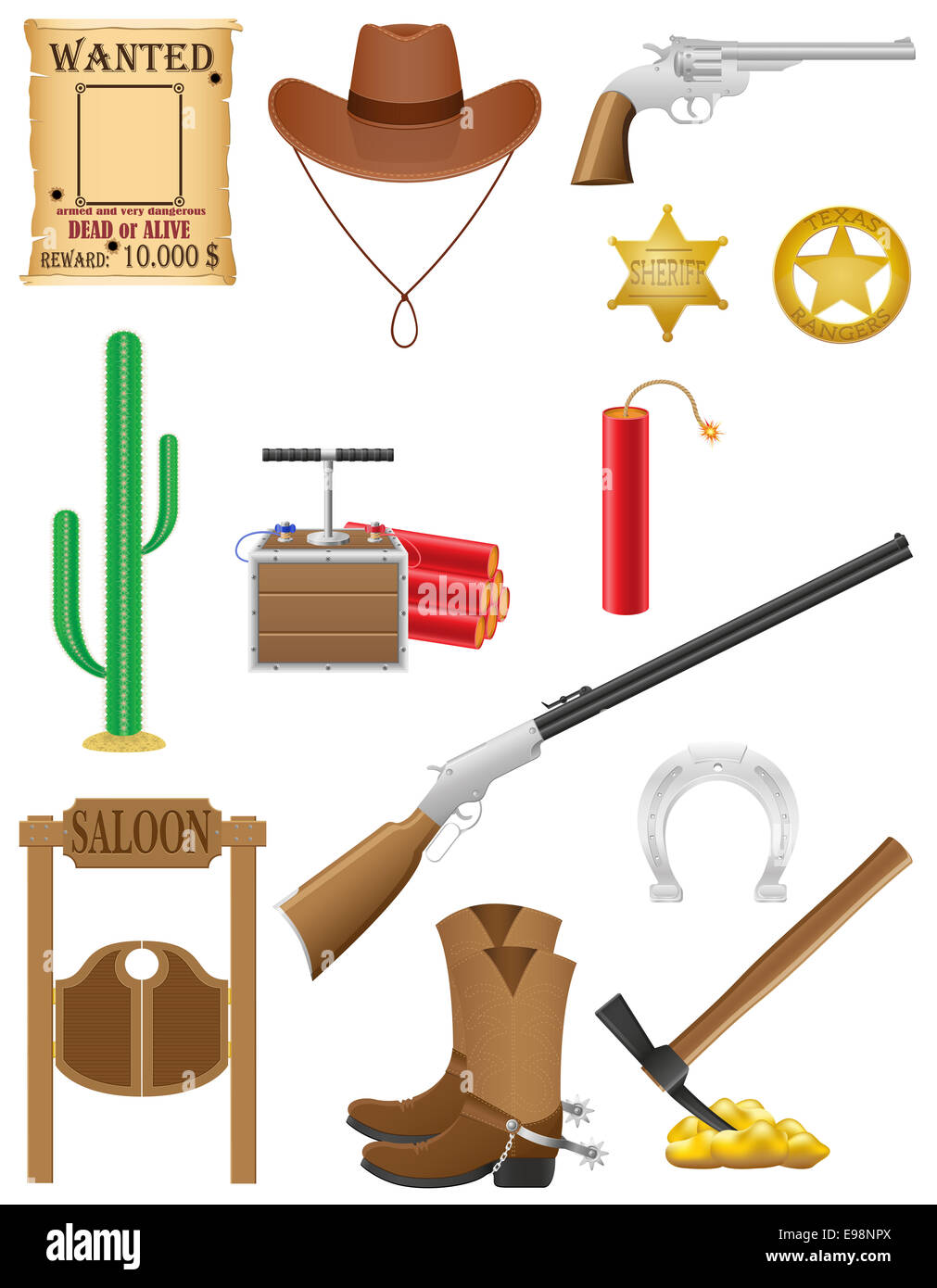 western set icons wild west illustration isolated on white background ...