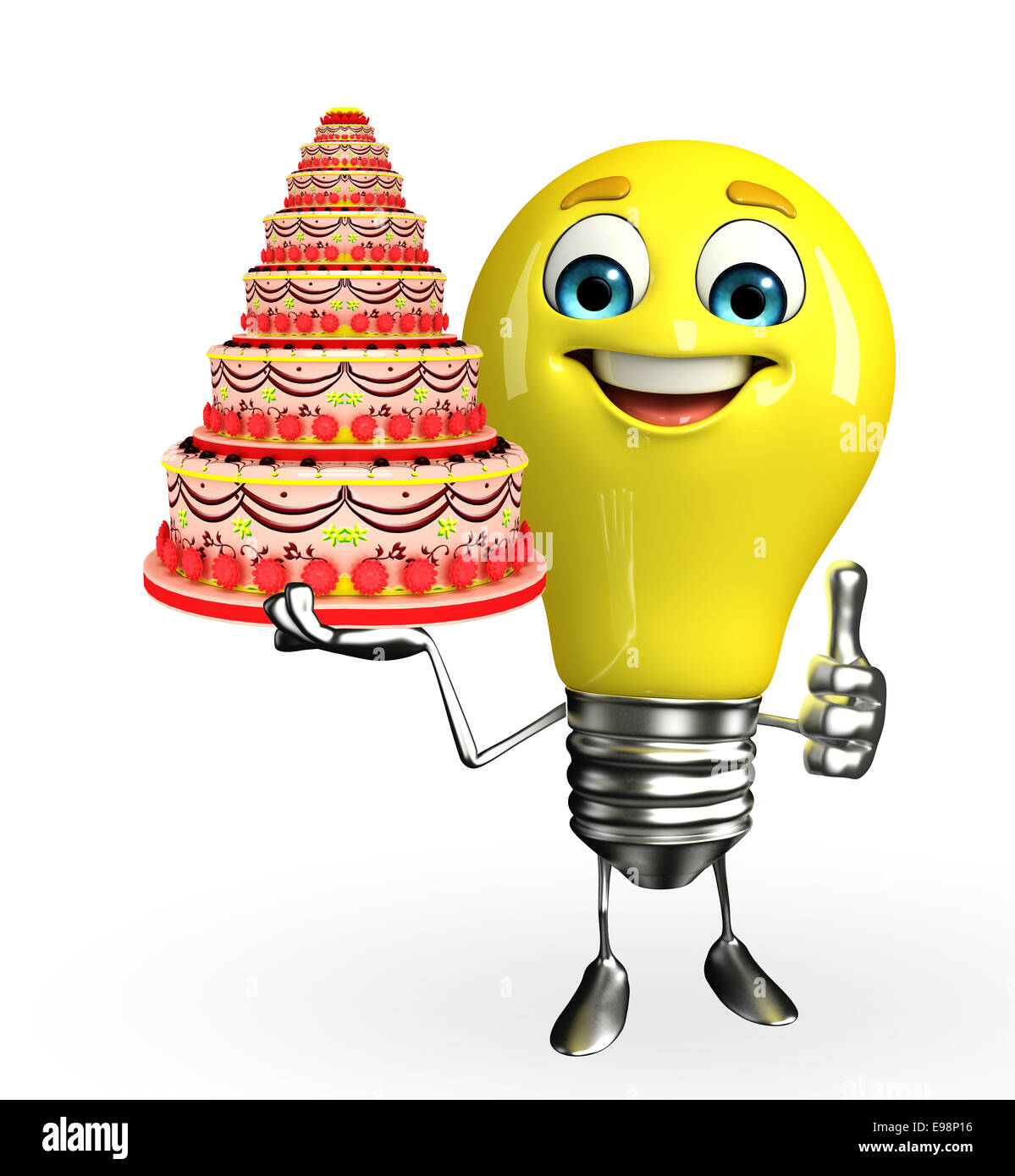 Cartoon Character of light bulb with cake Stock Photo - Alamy
