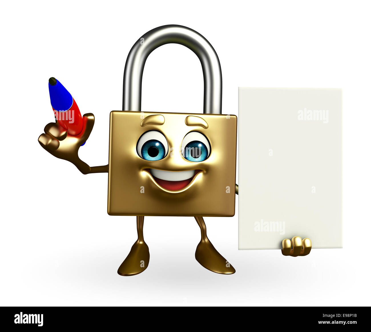 Cartoon Character of lock with pen Stock Photo - Alamy