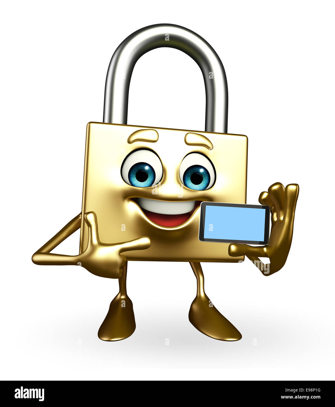 Cartoon Character of lock with mobile Stock Photo - Alamy