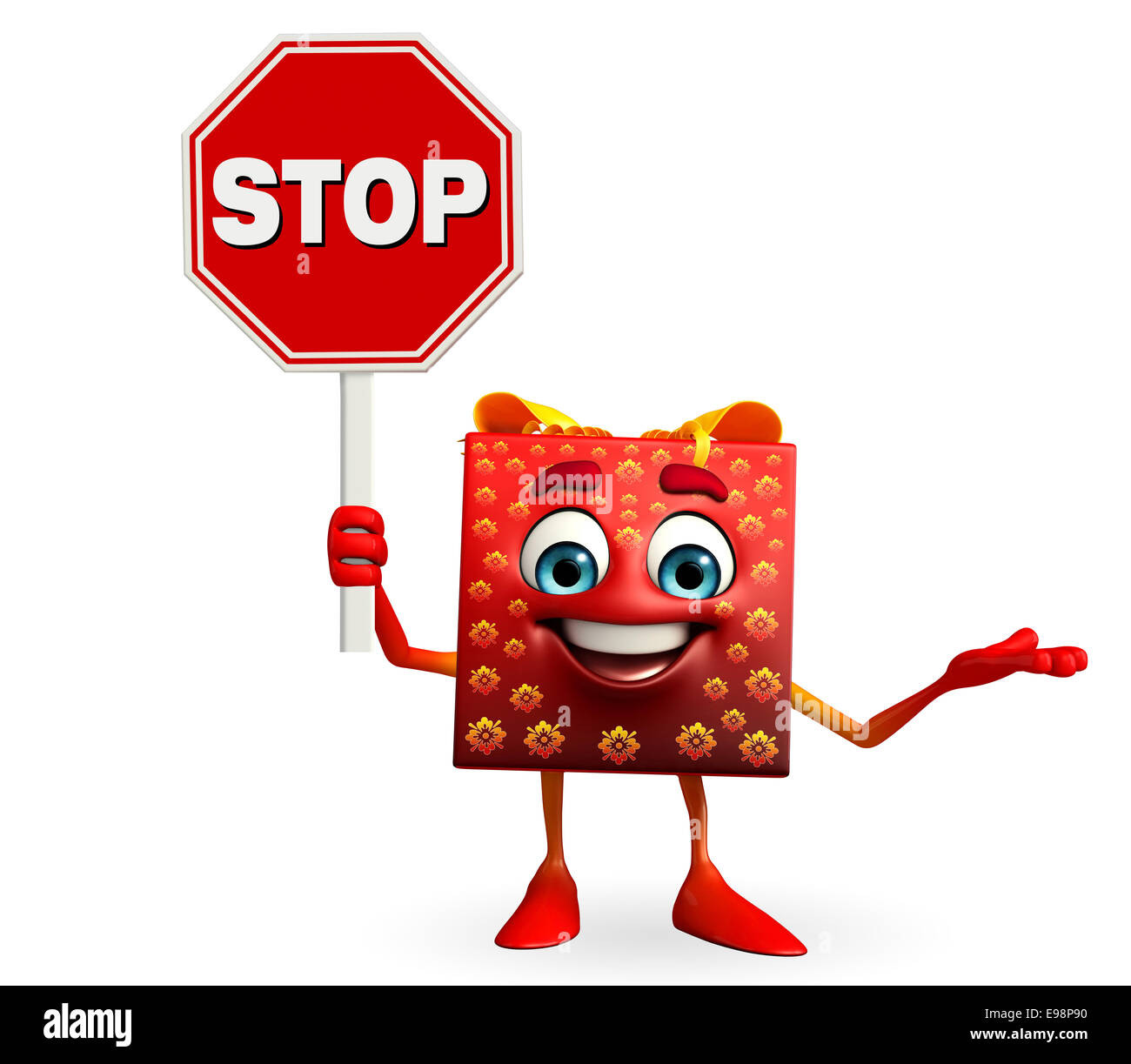 Cartoon Character of gift box with stop sign Stock Photo - Alamy