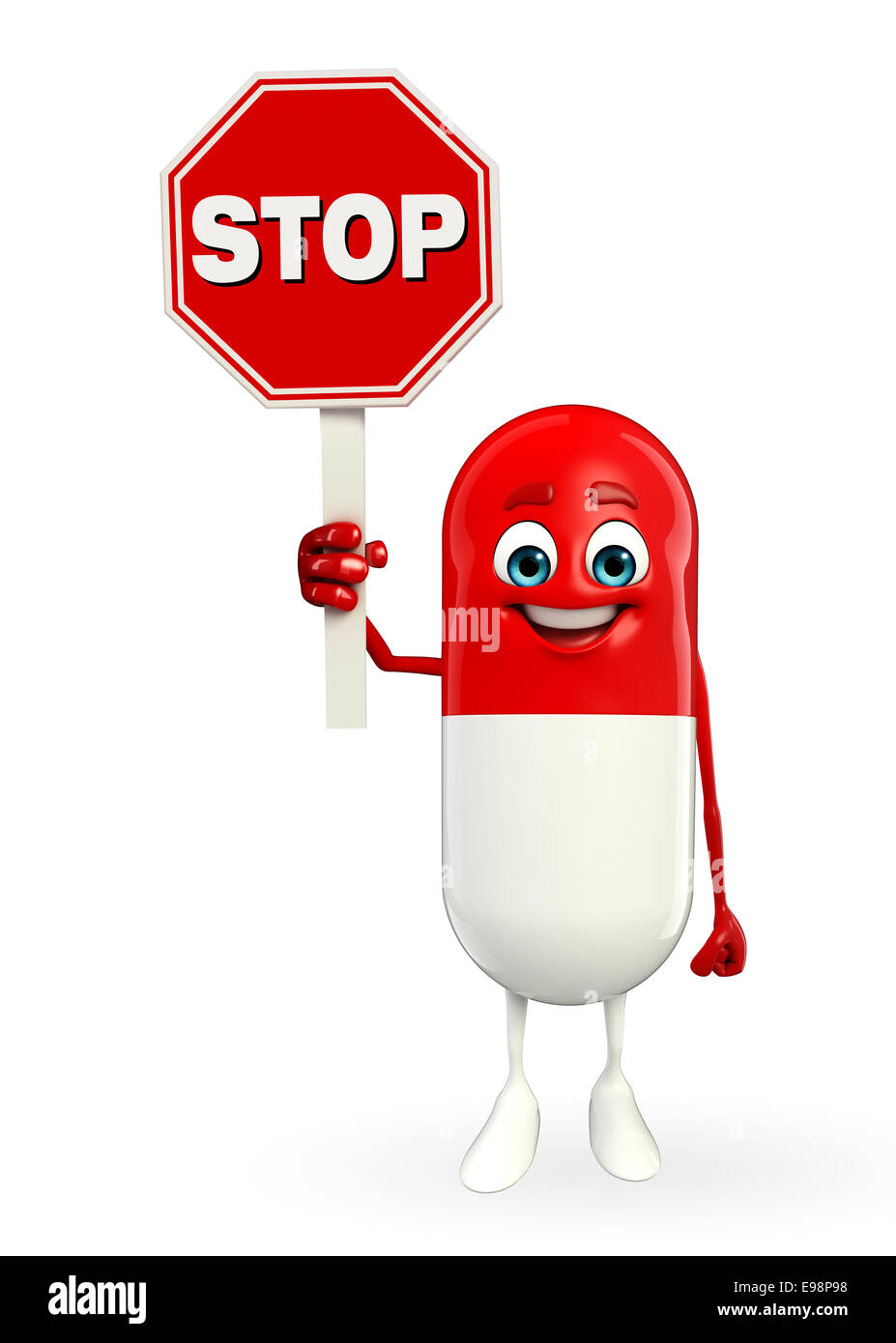 Cartoon character of pill with stop sign Stock Photo - Alamy