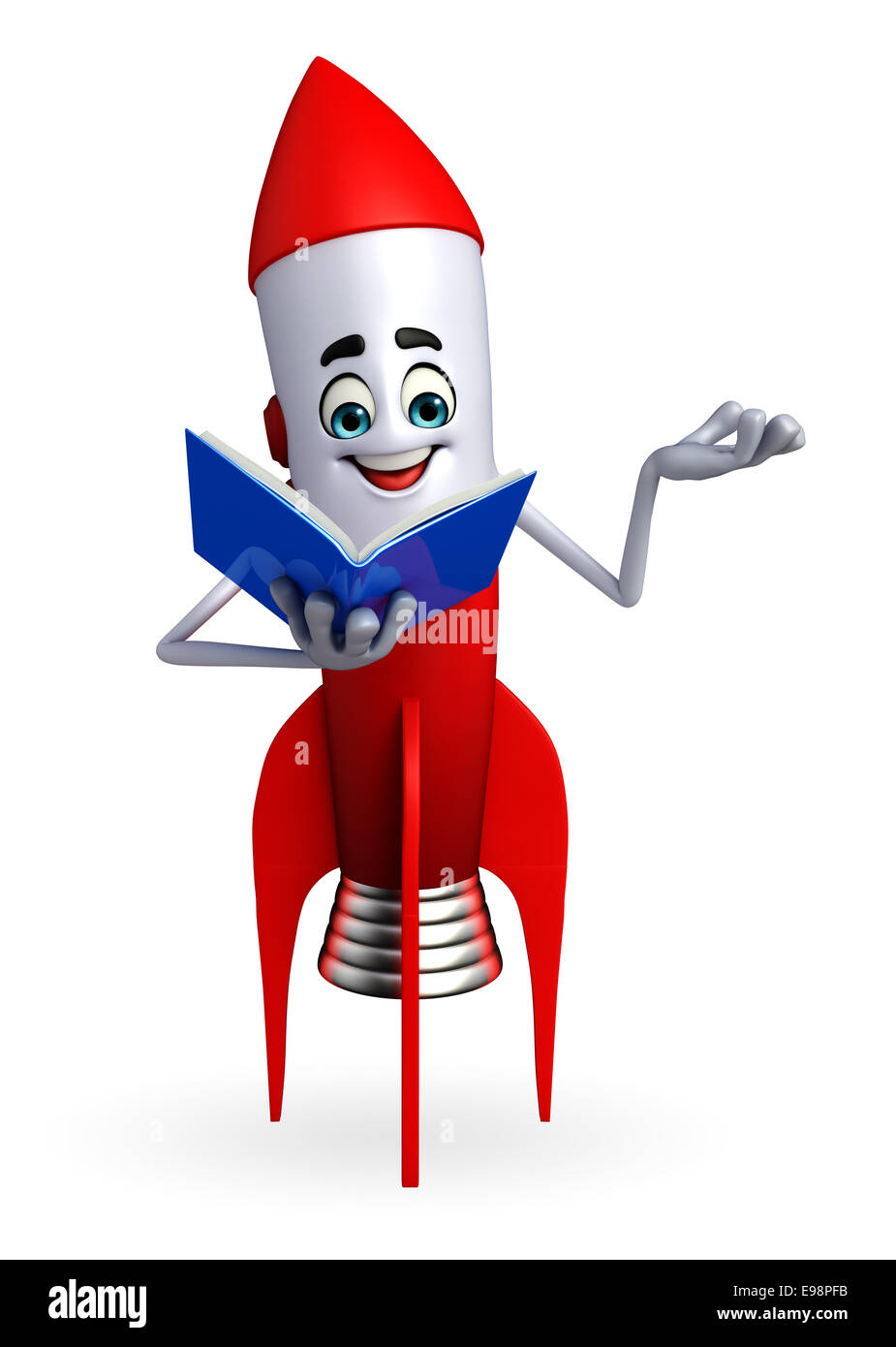 Cartoon character of rocket is reading Stock Photo - Alamy