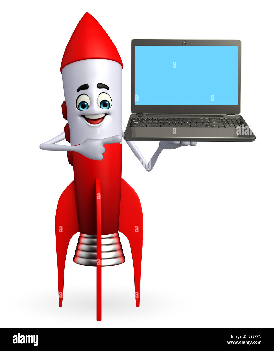 Cartoon character of rocket with laptop Stock Photo - Alamy