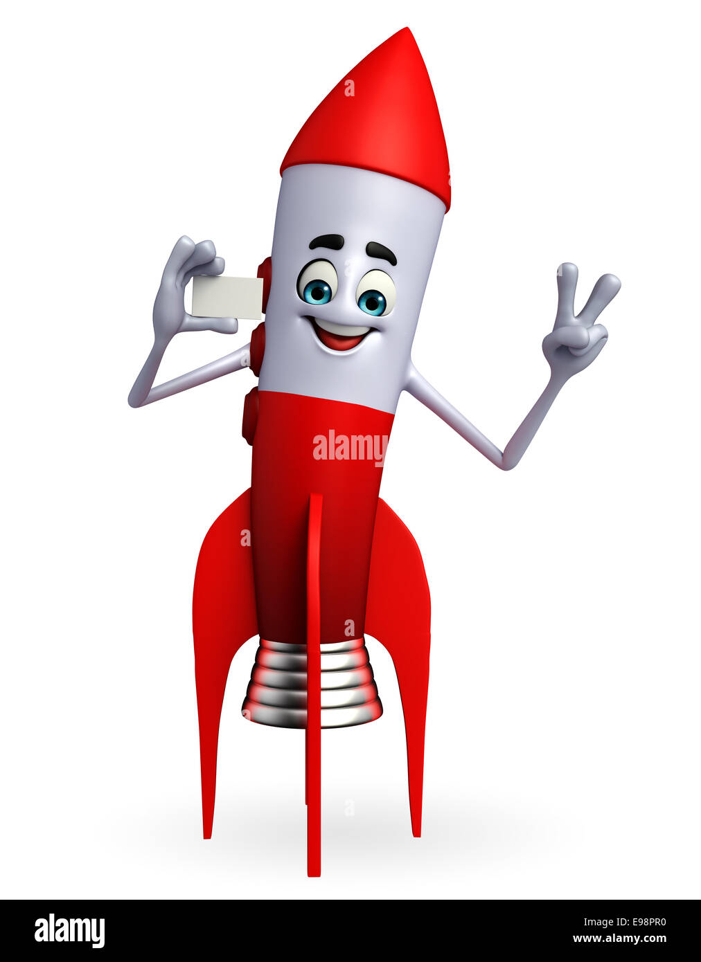Cartoon character of rocket with visiting card Stock Photo - Alamy