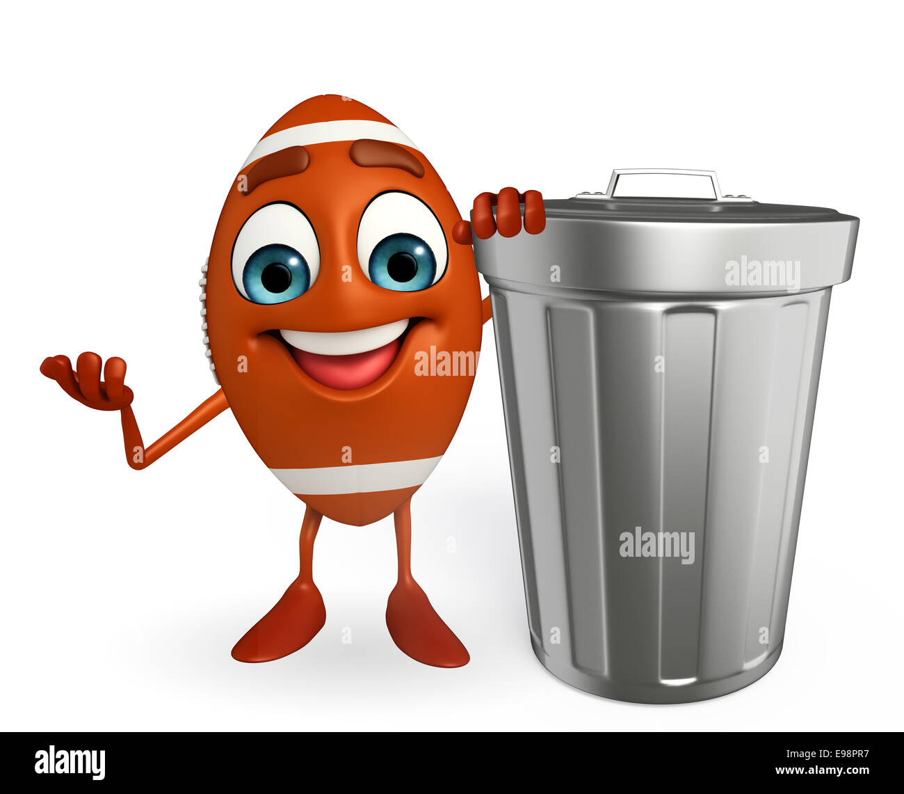 Cartoon Character of rugby ball with dustbin Stock Photo - Alamy