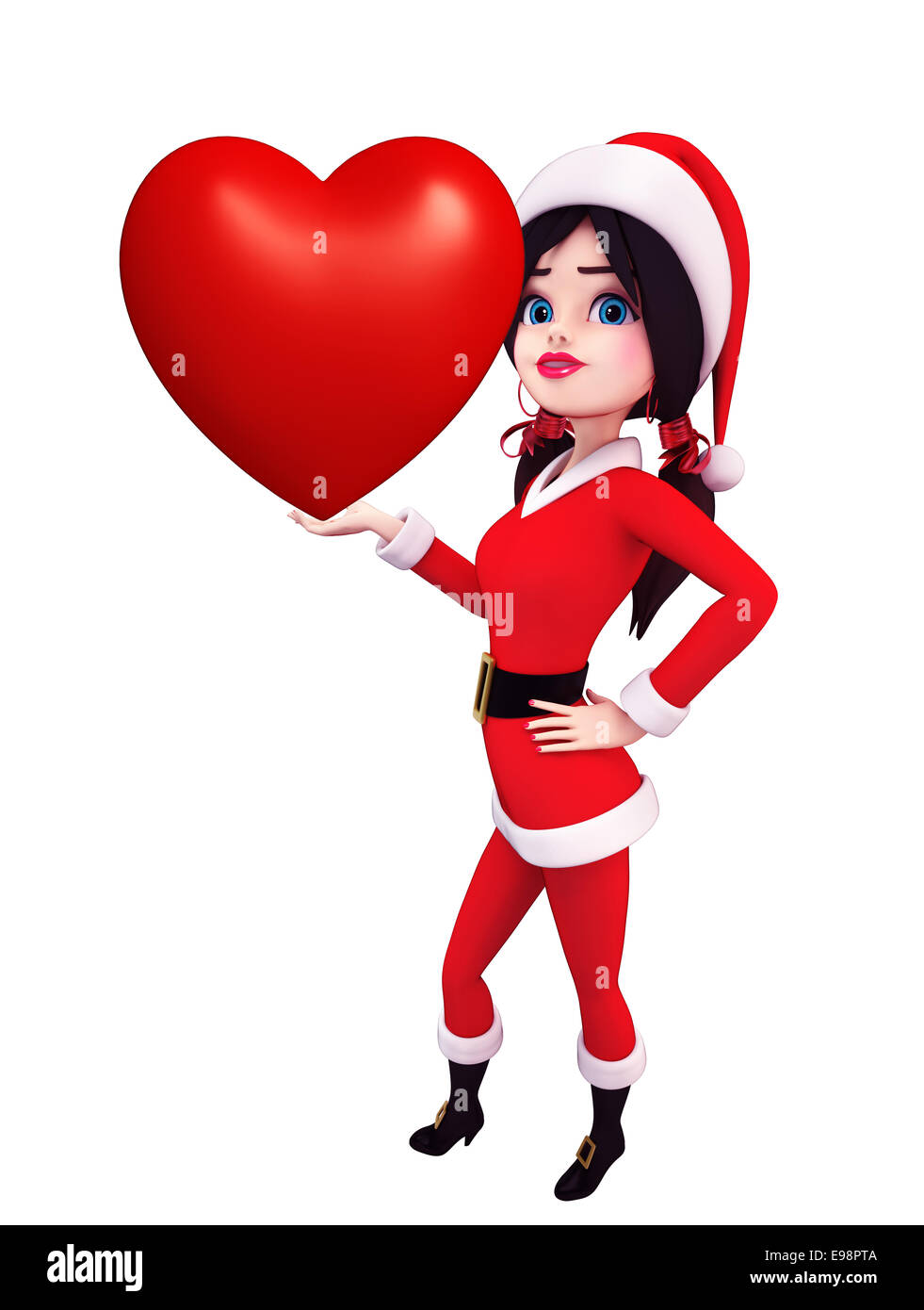 Illustration of santa girl with red heart Stock Photo - Alamy
