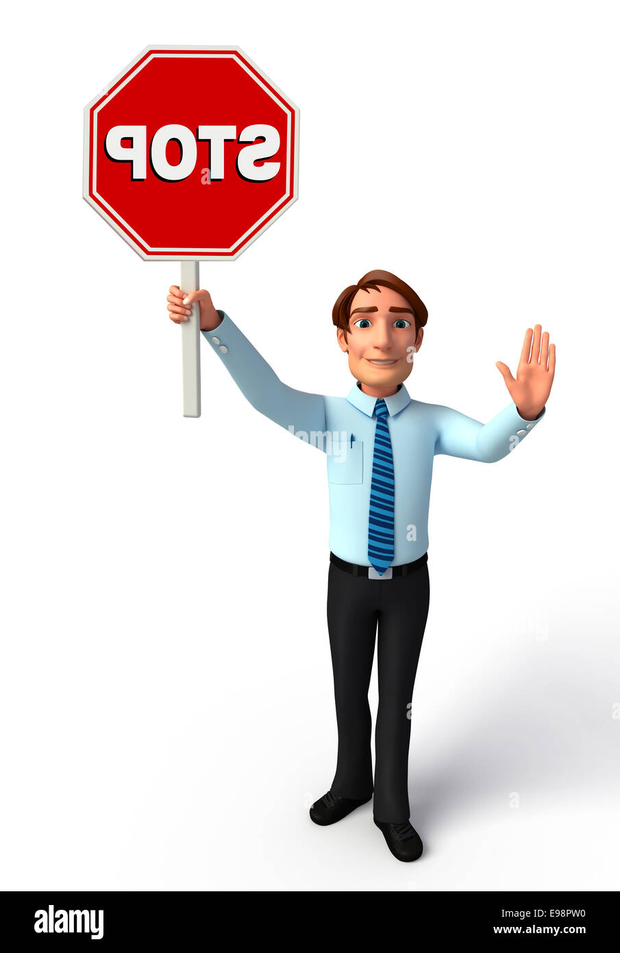 Illustration of service man with Stop sign Stock Photo - Alamy