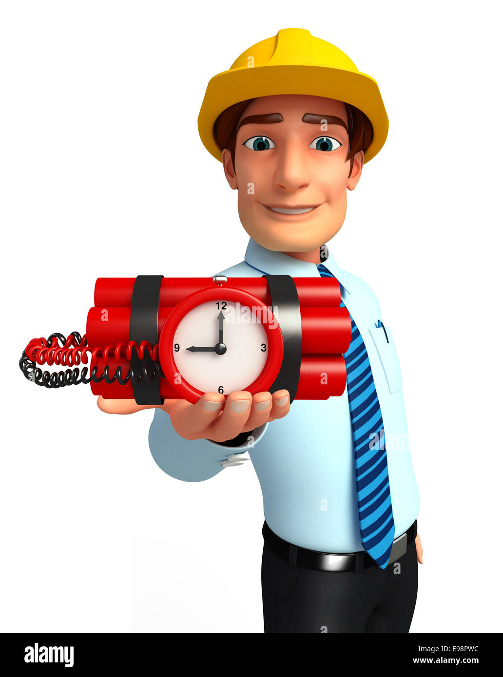 Illustration of service man with time bomb Stock Photo - Alamy