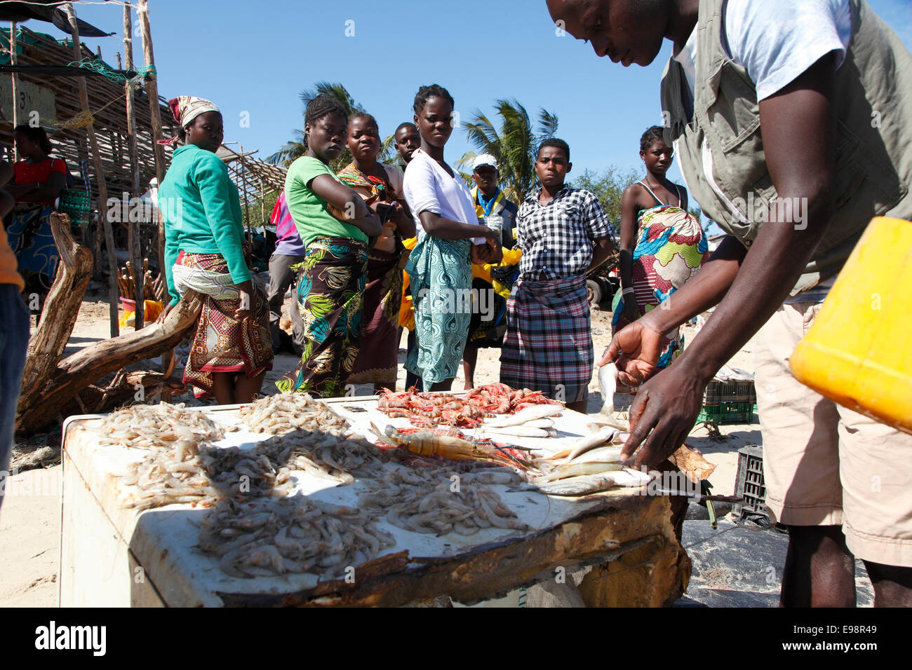 Fish and seafood for sale at a market on the city beach at the ...