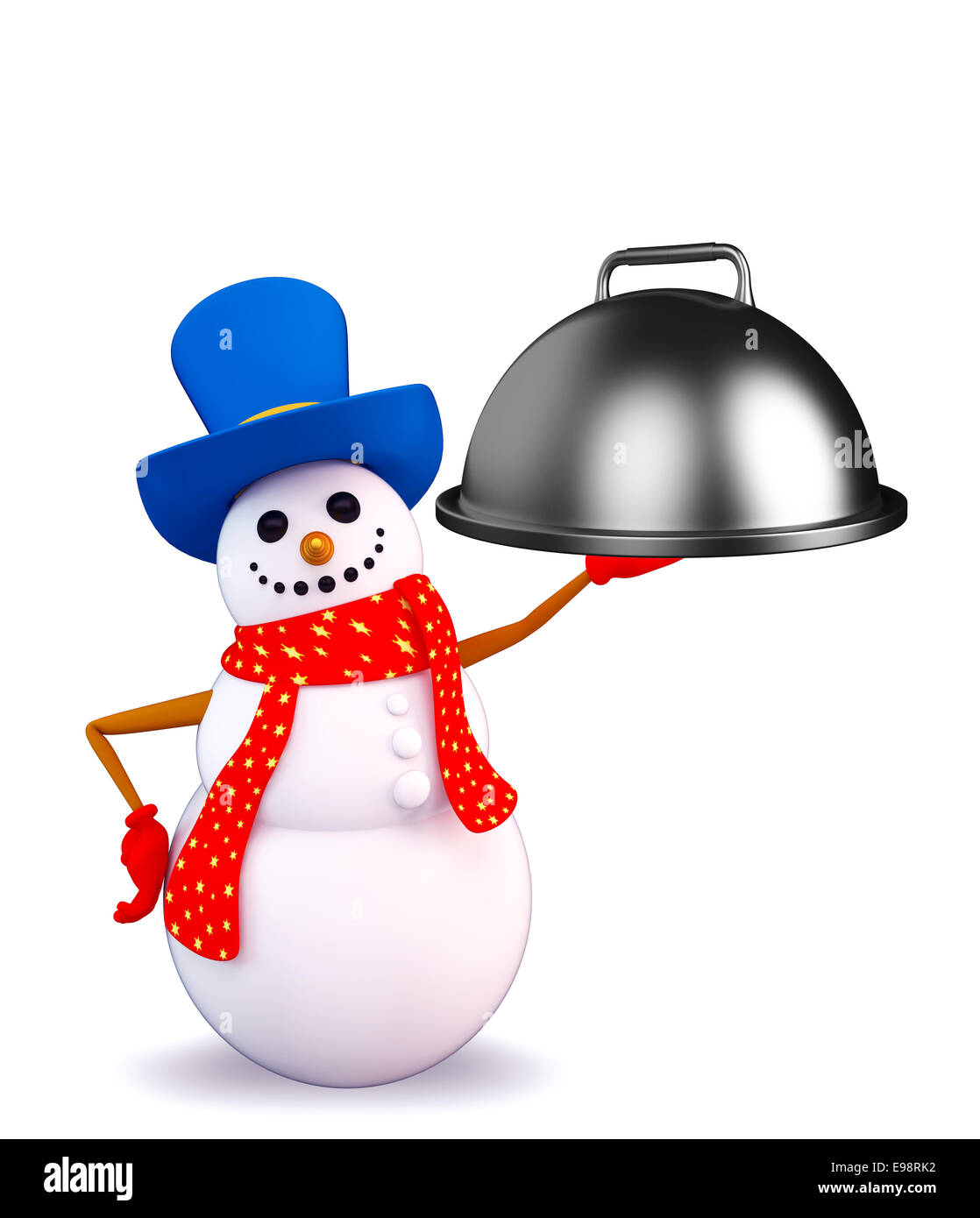 Illustration of snowman character with dish pan Stock Photo - Alamy