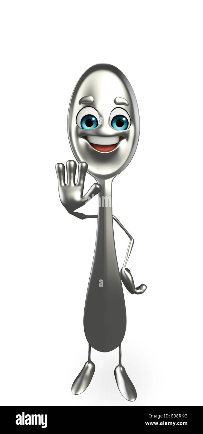 Cartoon character of spoon with stop hand Stock Photo - Alamy
