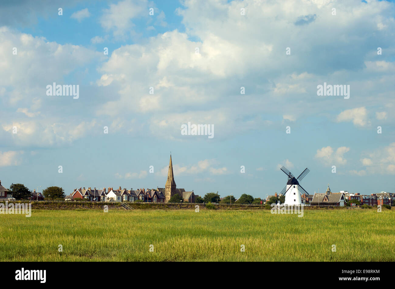 Lytham seafront and town centre from the river Ribble estuary Stock ...