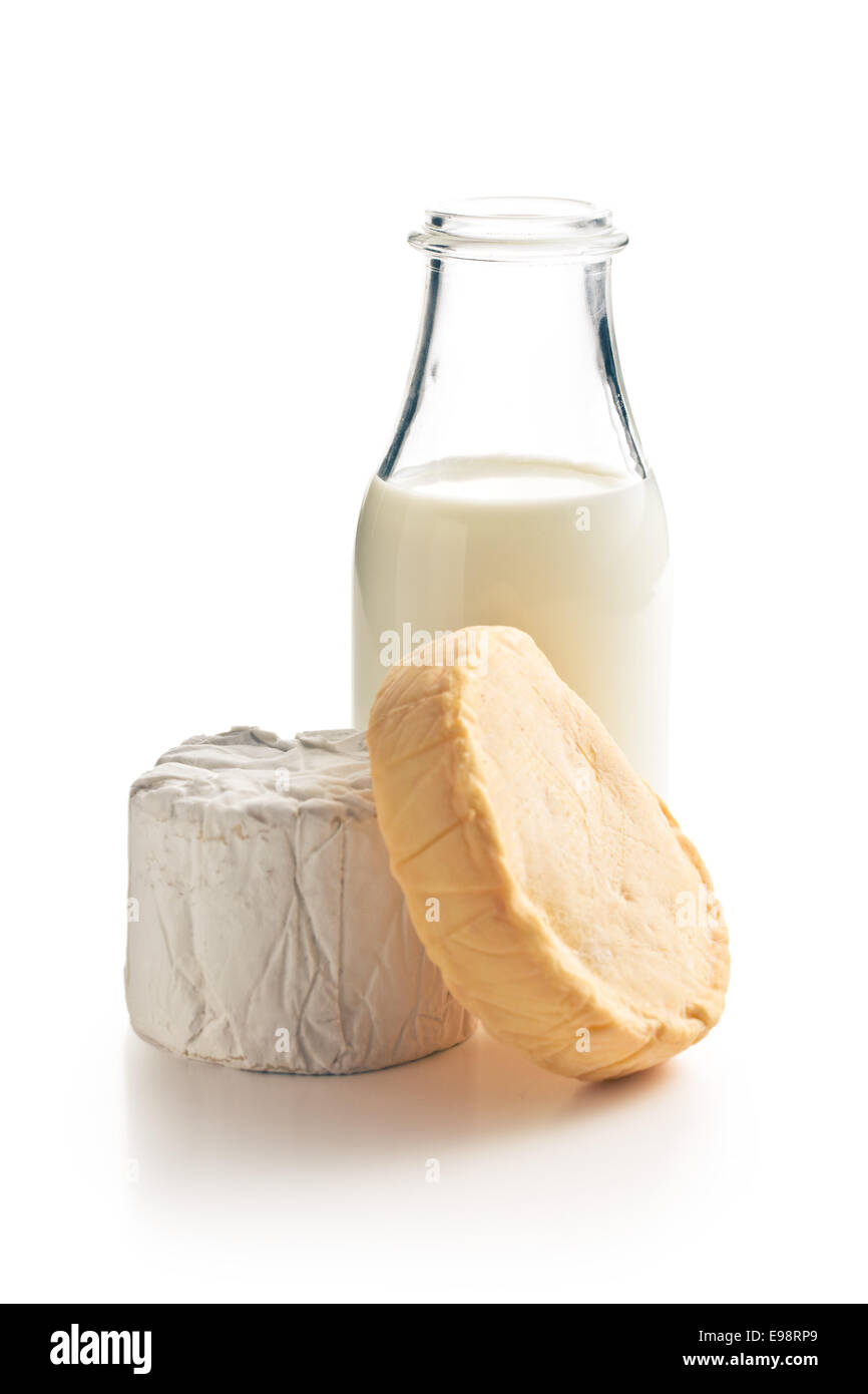 cheeses and milk on white background Stock Photo - Alamy