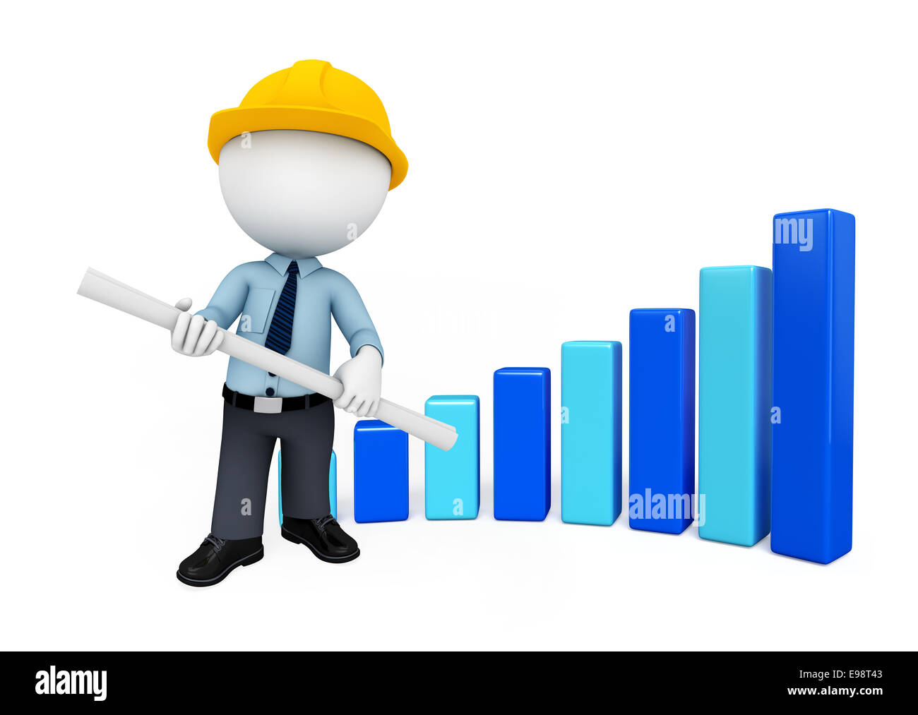 Illustration of service man with business graph Stock Photo - Alamy