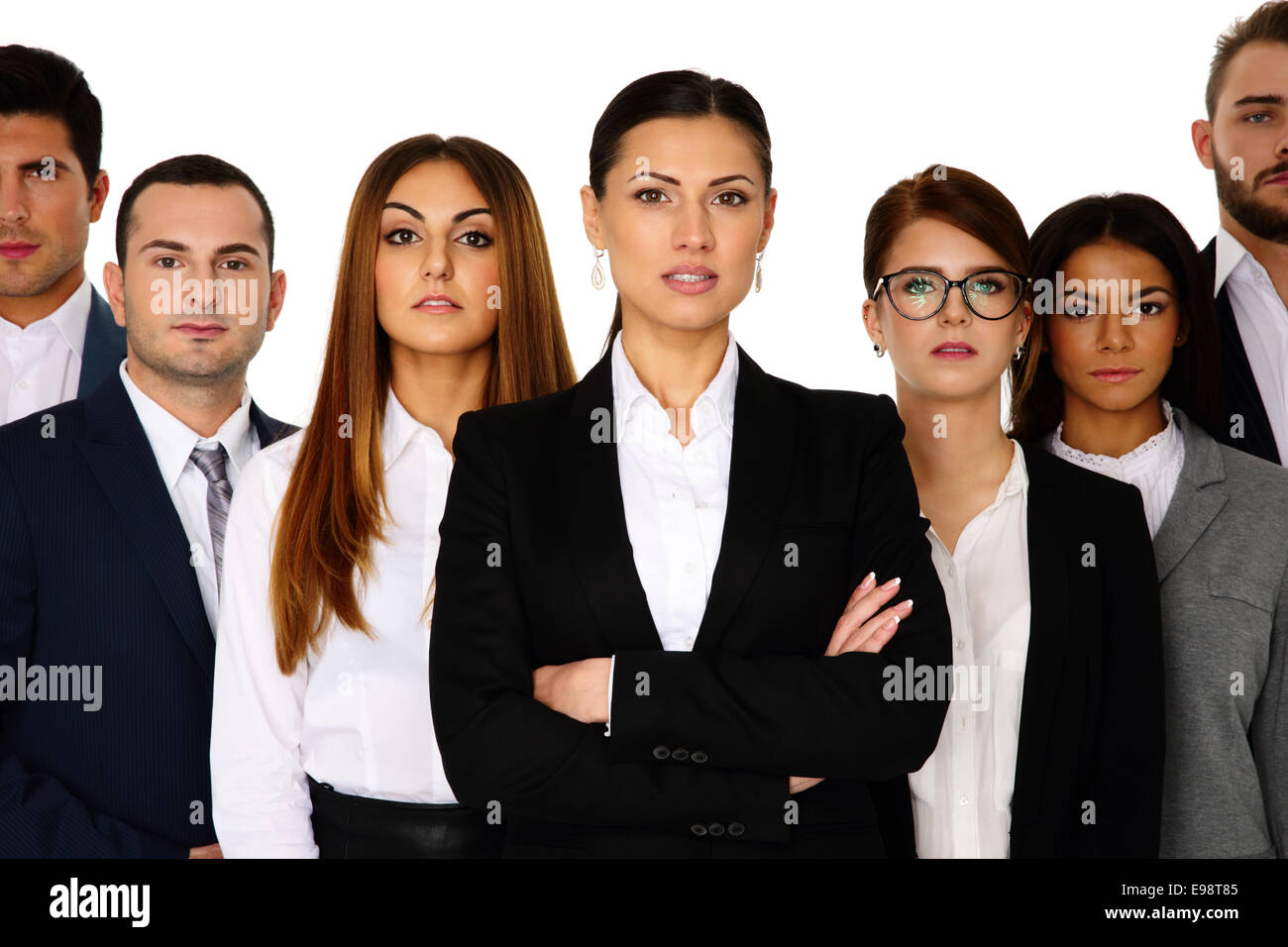 Woman leading her team over white background Stock Photo - Alamy