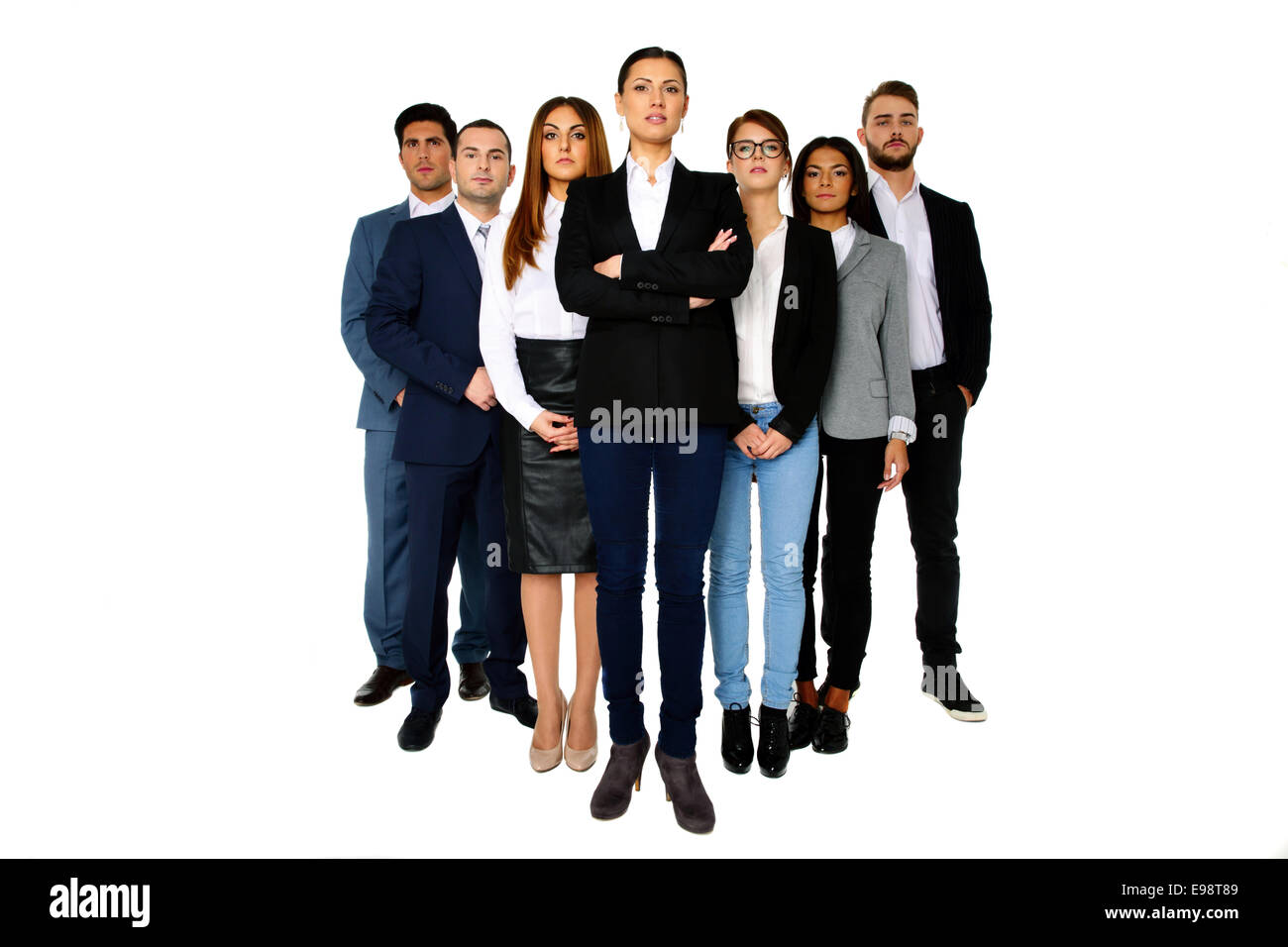 Woman leading her team over white background Stock Photo - Alamy