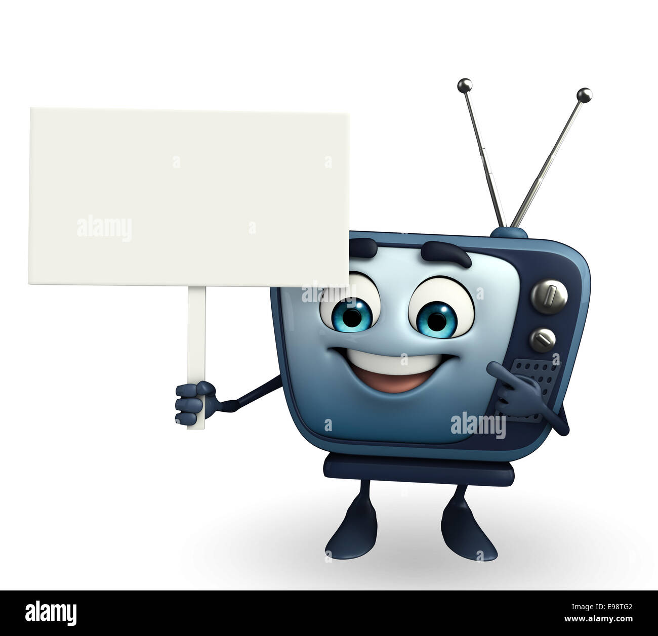 Cartoon Character of TV with sign Stock Photo - Alamy