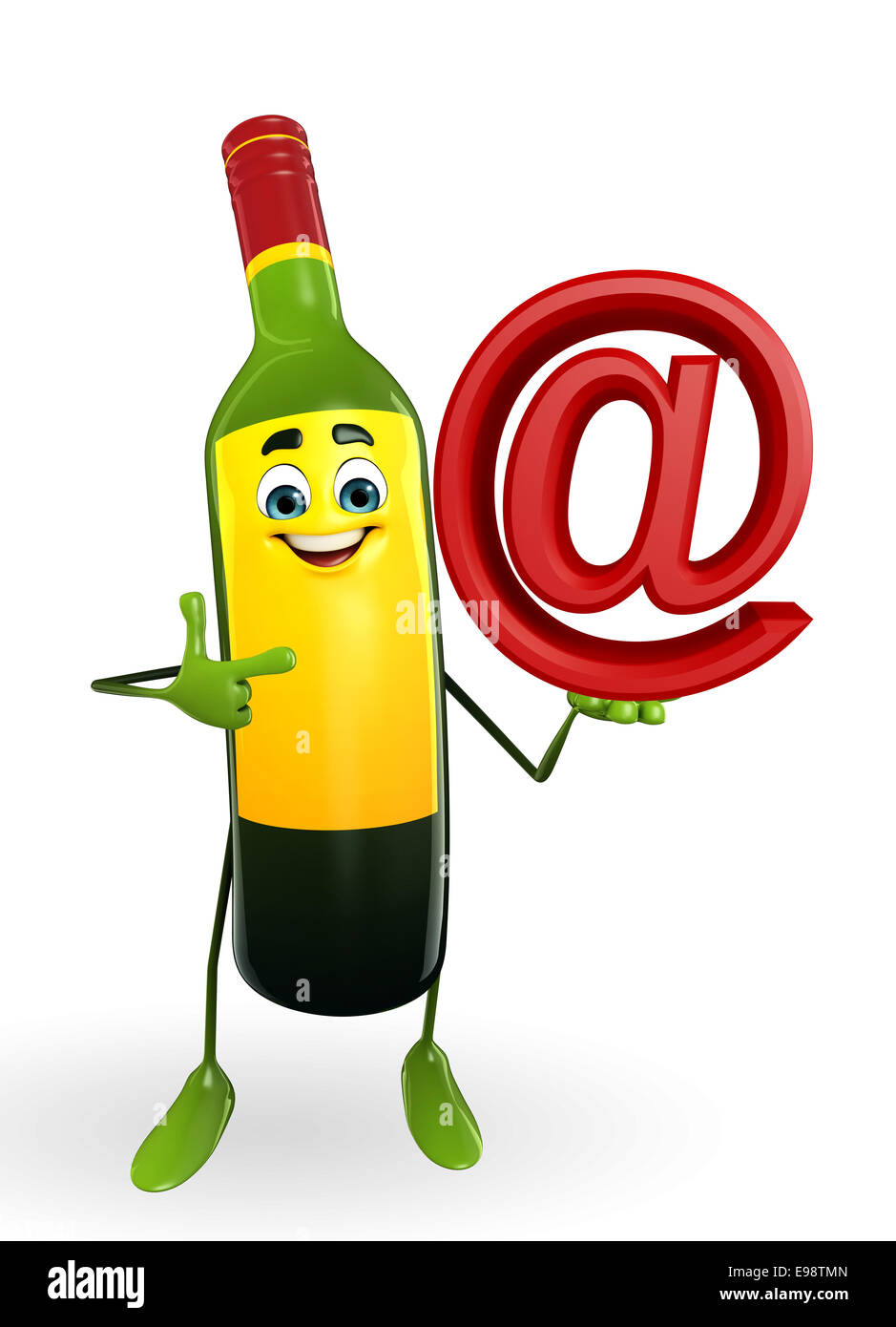 Cartoon Character of Wine Bottle with at the rate sign Stock Photo - Alamy