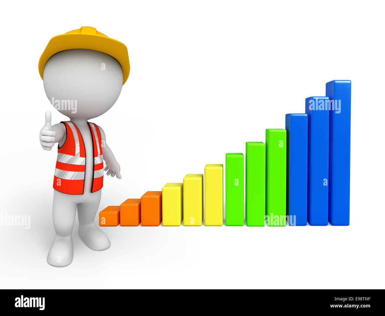 Illustration of young worker with business graph Stock Photo - Alamy