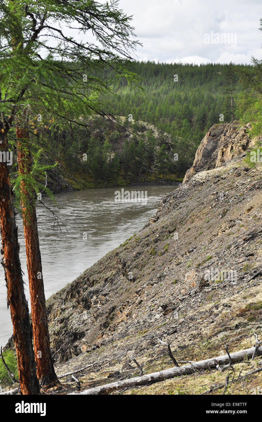 Canyon of the mountain river in Yakutia. Ridge Suntar-khayata, river ...